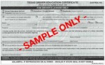 Texas Driver Education Certificate DE-964 - Parent Taught Course